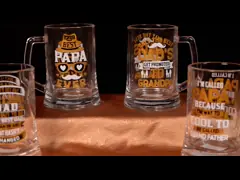China Dia 8.3*9.5cm 13.5cmH Father's Day Glass Tankard Personalized With Golden Glitter Decal Fired for sale