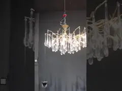 View Crystal Living Room Lobby Chandeliers Modern Luxury Foyer Round Hanging Light Demo