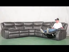 Watch: Recliner Corner Sofa with Storage Box, Gray Breathable Leatherette Showcase