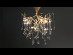 China Post-modern Luxury Copper Tree Branch Crystal Lamp Art Dining Line Hanging Lamp for sale
