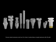 Straight abutment, Grade 4 medical titanium; Ø4 width, 1–5mm height, compatible with major systems, customizable.
