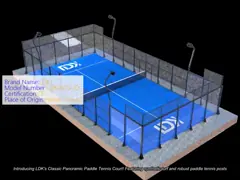 Classic Panoramic Paddle Tennis Court With Synthetic Artificial Turf Grass Paddle Tennis Post