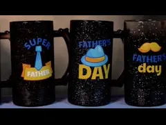 China Father's Day Cup 520 Ml With Gradient Black Sprayed And Dot Sprayed And Decal Fired Cup for sale