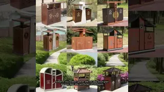 Retro Wood-Grain Stainless Steel Classified Outdoor Litter Bin - For Courtyards, Ancient Towns & Scenic Areas