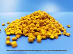China Yellow Masterbatch Plastic Additive Granules 30% Pigment Content for HDPE LDPE LLDPE Toy Injection Moulding for sale