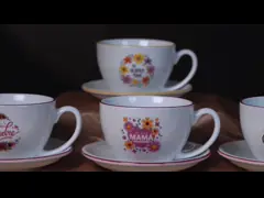 China Strengthen Porcelain Cup Saucer Set 470 Ml 16 Oz Mug With Decal Fired And Colored Rim And Handle Line Drawing for sale