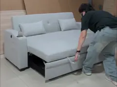 China Queen Size Convertible Sleeper Sofa Bed, Comfortable Pull-Out Bed with Adjustable Backrest and USB Charging Port and Cup Holders, Futon Sofa Bed, Gray Fabric for sale