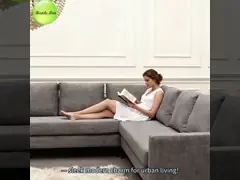 2201  Gray Fabric L-Shaped Sectional: Marble Floor, Art Accent – Ideal for Sleek, Modern Urban Inter