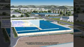 Modernes Stahlgebäude, das mehrere Felder bedeckt