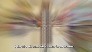 China Supermarket Rotating 88-Hooks Metal Grid Panel Car Coaster Display Stand Rack with Movable Wheels for sale