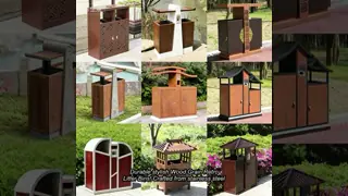 China Wood Grain Retro Outdoor Custom Trash Can with Built-in Charcoal Filter - Rust-resistant and Weatherproof Stainless Steel Garbage Container for sale