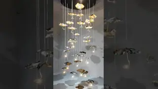 China Custom Project Indoor Decoration Hotel Villa Home Shop Ginkgo Leaf Ceramics Pendant Lamp for sale