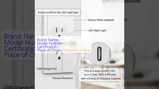 USB Outlet With Night Light 15A 125V