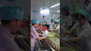 Uv assembly line sprays silver-white cosmetic plastic bottles