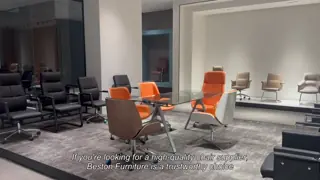 China PU Leather Office Chair Black Leather Conference Chair Without Wheels for sale