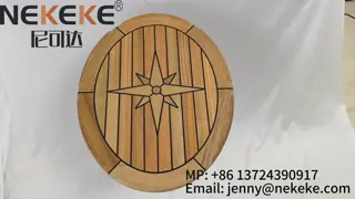China 16mm Thickness Oval Marine Teak Table Top 440x580mm with Compass Rose Design for Boat Yacht RV for sale