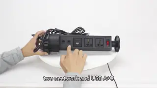 Retractable Tower Pop Up Power Socket With USB Ports With 2 Universal Outlet USB Charge CAT6 RJ11 Te