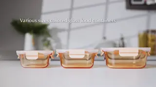 Colored glass food container with snap locking lid