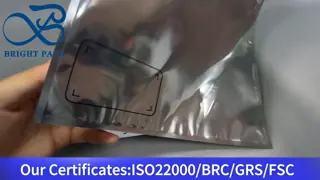 Silver three-side sealed bag with clear window