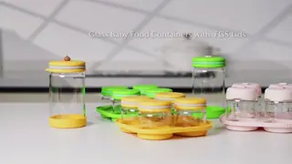 China IKOO Glass Baby Food Containers with Silicone Lids, Small Baby Food Storage Jars with Tray Freezer, Fridge, Microwave and Dishwasher Safe for sale