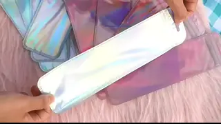 China Biodegradable Makeup Tool Pen Packaging with Digital Printing Hologram Transparent Mylar Zipper Bag and Gravure Printing for sale