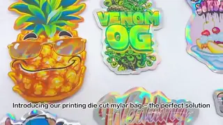 China Customized Logo Printing Custom Printed Holographic Rainbow Film Exotic Exit Cali Packs Die Cut Mylar Bags Flat Pouch Bag for sale