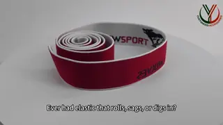 China 2cm Black Elastic Webbing Straps Printed With White Cut Out Letters Logo for sale