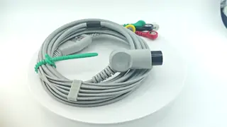 Watch:Compatible AAMI 6 Pin  ECG Cable 5 Leads Snap Type IEC