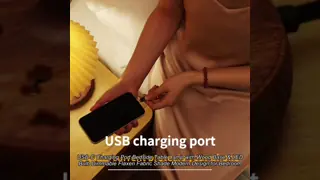 USB-C Charging Port Bedside Table Lamp with Wood Base & LED Bulb Dimmable Flaxen Fabric Shade Modern