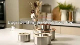 round stainless steel food container with glass lid