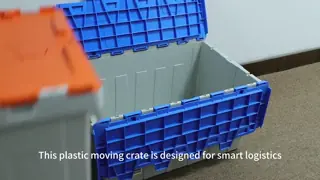 Heavy Duty Plastic Crate With Lid | Industrial Attached Lid Container for Logistics & Moving