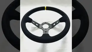 90 MM Deep Dished Rally Steering Wheels in Black Suede and Yellow Ring ,350 MM Diameter ,6061 Spokes