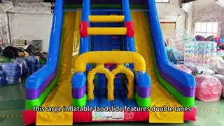 Large Inflatable Land Slide With Dual Lanes And Climbing Zone Custom Multi-Color Playground