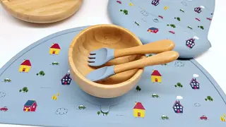 Factory Direct Suction Cup Compartmentalized Silicone Dinner Plate, Baby Plate with Fork and Spoon,