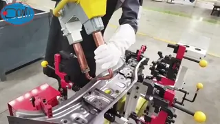 Integrated spot welding machine working display from car manufacturer