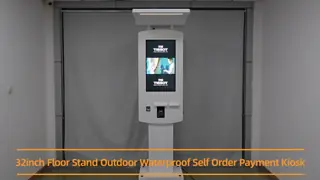 32-inch outdoor self-ordering kiosk with LED light strip and rain canopy
