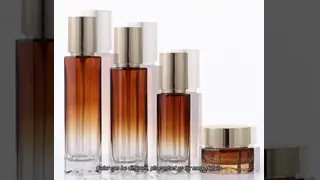 Octagonal glass bottles and jar for cosmetic packaging.