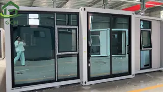 20FT expandable container house with half glass curtain wall and half Great Wall panel