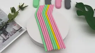 Factory Direct Silicone Straw Set, Colorful Food-grade Reusable Baby Curved Tube with Storage Box &