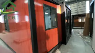40ft expandable container house | black frame redwood grain wall