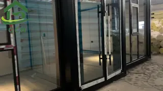 40FT expandable container house |front grass curtain wall and grey metal carved board