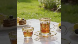 Elegant Turkish Tea Set 12 Piece Lead Free Crystal Glass