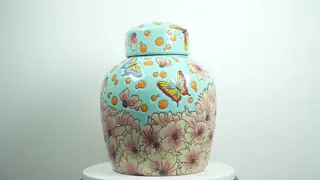 Decorative Ceramic Funeral Urn with Butterfly Design