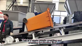 Large trash bin, plastic pallet shredding, iron removal, and crushing production line