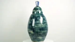 Sculptural Ceramic Memorial Urn with Blue Glaze