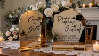 Golden Acrylic Mirror Wedding Table Sign Card