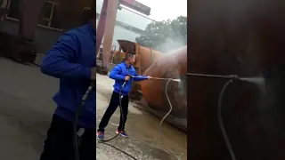 High pressure water jet plus sand blasting to remove the rust