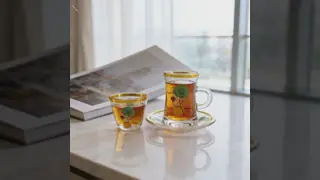 Elegant Turkish Tea Set Crystal Clear Glass Cups