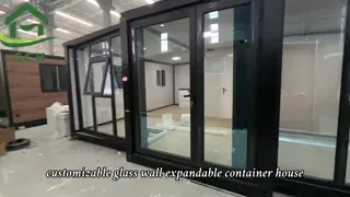 20FT expandable container house |front grass curtain wall and metal carved board