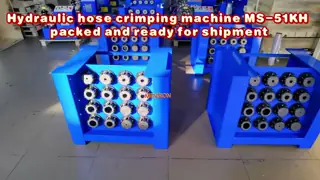 Hydraulic hose crimping machine MS-51KH packed and ready for shipment.